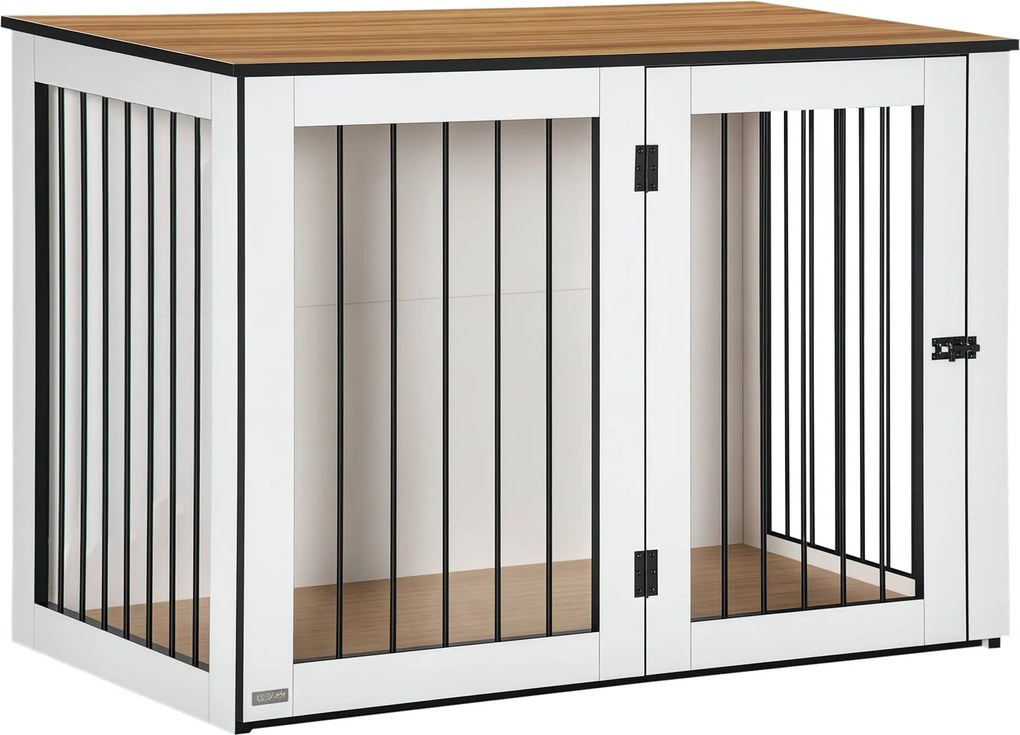 PawHut Psí Kotec - Moderní Nástavec s Dveřmi a Okno pro Velké Psy do 30 kg, 106 x 60 x 76 cm, Dub + Bílá | Aosom