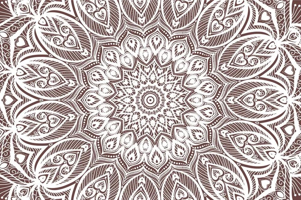 Samolepící tapeta Mandala harmonie na hnědém pozadí - 150x100 cm
