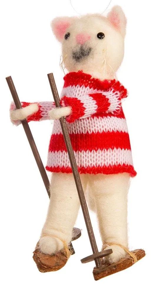 sass & belle Vánoční ozdoby Skiing & Sledging Cat Kočička na saních, červená barva, textil