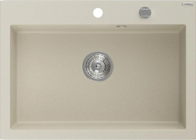 Mexen Elix granitový dřez 1-komorový 700 x 500 mm, béžový, sifon chrom - 6526701005-69