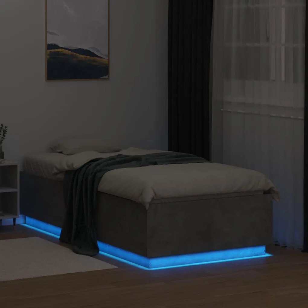 Rám postele s LED osvětlením betonově šedý 90 x 190 cm kompozit 3209663