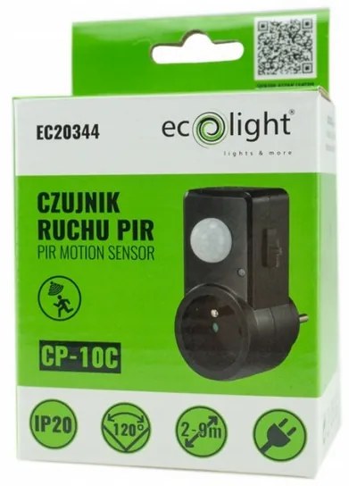ECOLIGHT LED pohybový a soumrakový senzor do zásuvky - černý
