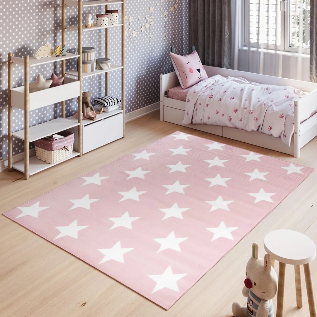 Dětský koberec PINKY Stars růžový - 80x150 cm