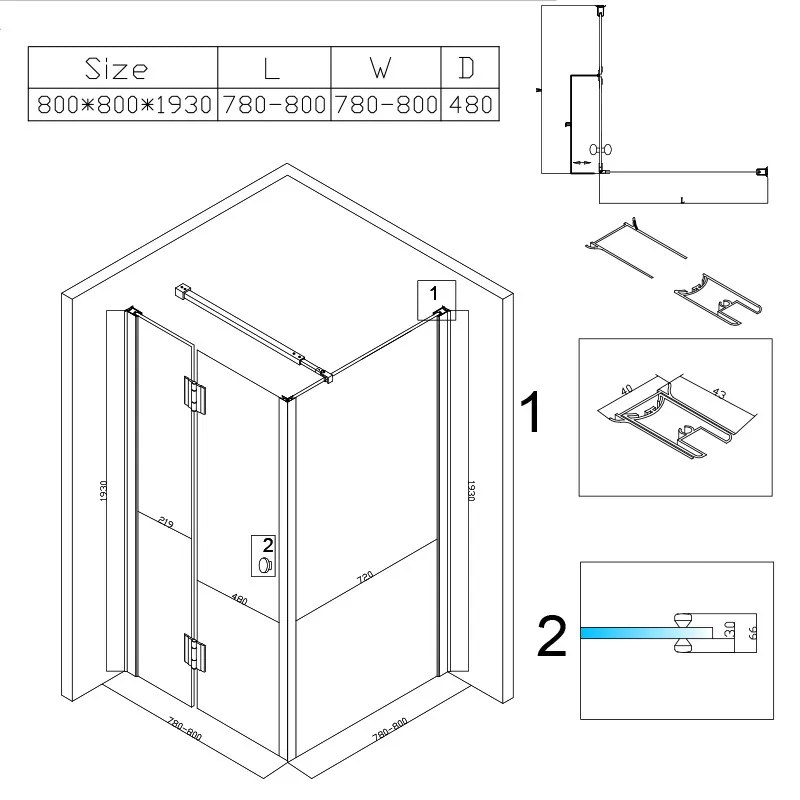 BPS-koupelny Čtvercový sprchový kout HYD-SK1390 80x80 černá/transparent