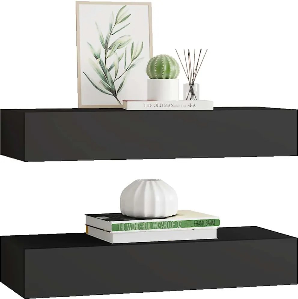 Nástěnné police se zásuvkou 2 ks černé 60 x 23,5 x 10 cm MDF 330258
