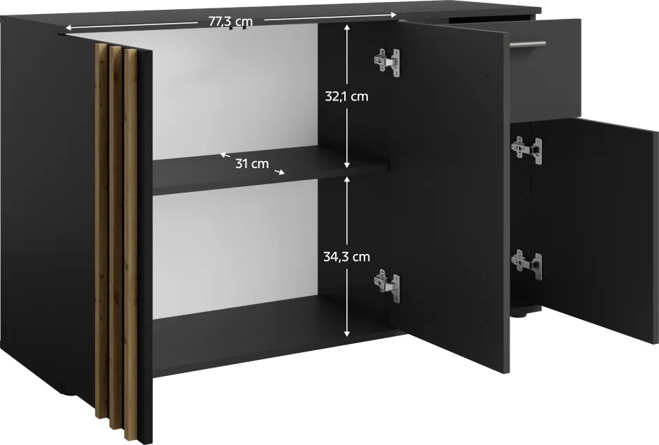 Komoda, 3D1S, černá/dub artisan, TOLIS TYP 2