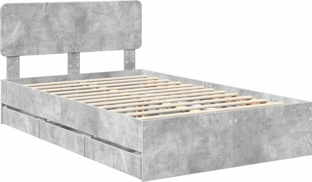 Rám postele s čelo Betonově Šedá 135 x 190 cm Dřevěný materiál 3412195