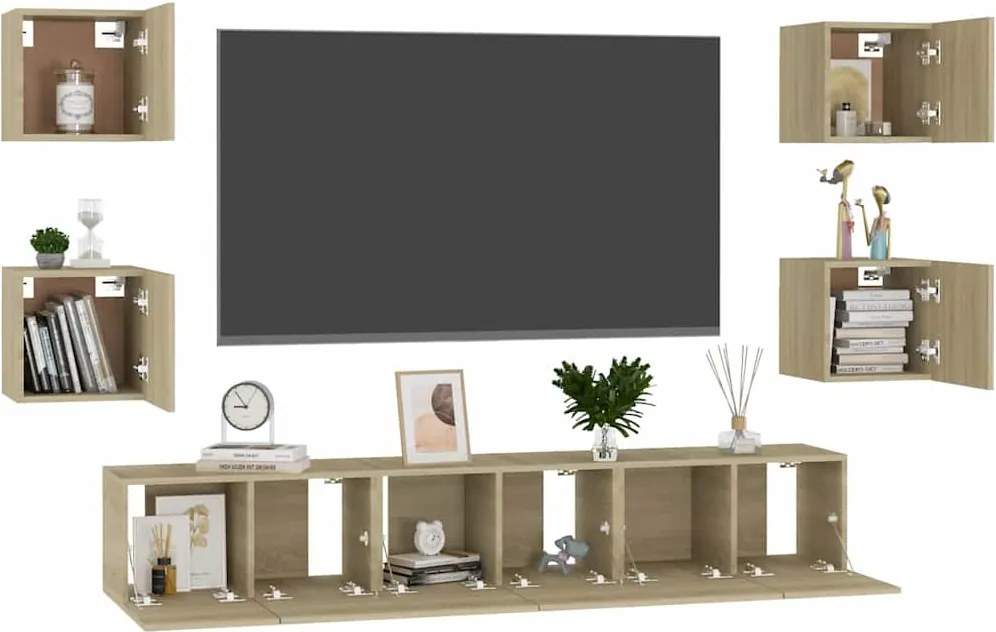 7dílný set TV skříněk dub sonoma kompozitní dřevo 3078976