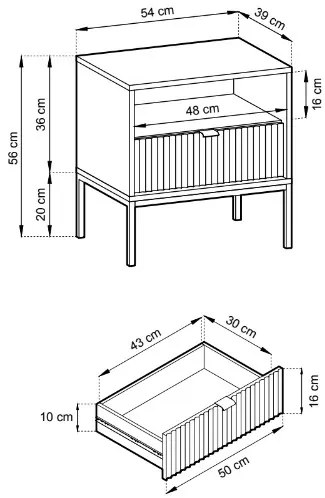 Noční stolek Nova 54 cm šedý/černý