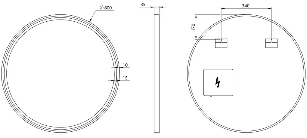 Sapho Sapho, KADRIS kulaté zrcadlo s LED osvětlením, ø 80cm, černá mat, KD080