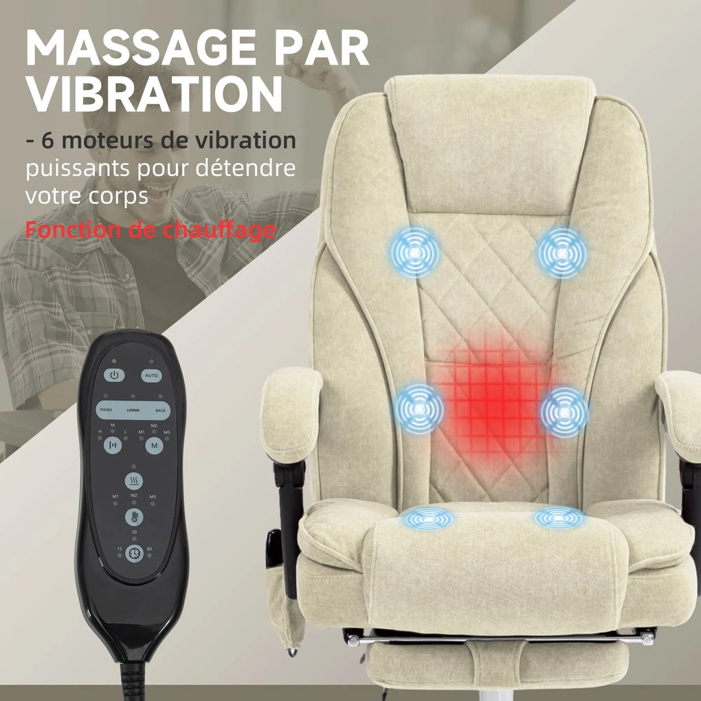 Vinsetto masážní a vyhřívaná kancelářská židle ergonomická počítačová židle s nastavitelnou výškou a sklápěcím opěradlem, kabelovým ovladačem a výsuv…