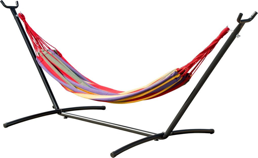 Outsunny Houpací Síť se Stojanem z Oceli - Přenosná Houpací Síť se 6 Nastavitelnými Výškami a Vakem pro Uložení - Nosnost 120 kg 200x150 cm Mnohobarev