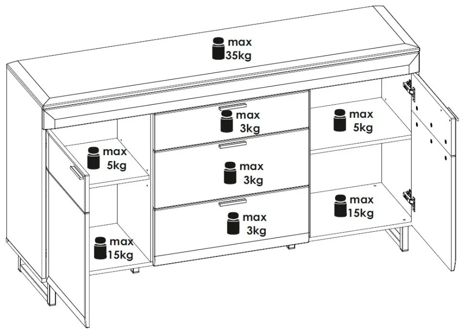 Komoda Romy 152,5 cm, šedá/dub