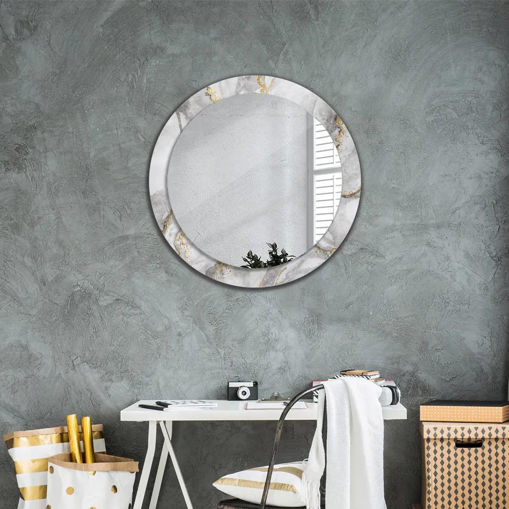 Kulaté zrcadlo s dekorem Bílé mramorové zlato fi 80 cm