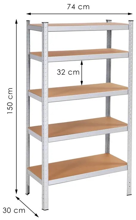 Kovový regál 150x75x30 cm, 5 polic SPRINGOS HA5165