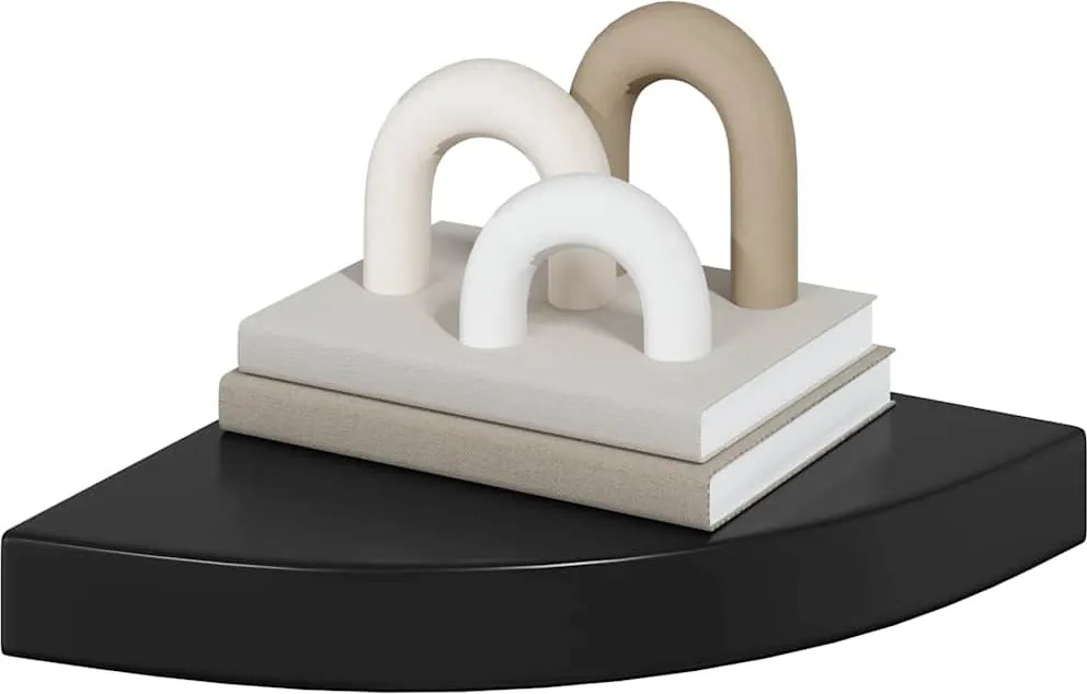 Plovoucí rohové police 4 ks černé vysoký lesk 25x25x3,8 cm MDF 323891