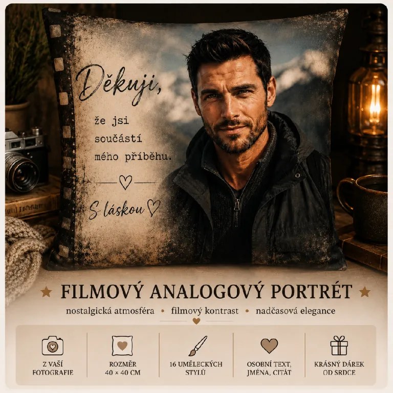 Personalizovaný polštář z fotografie – umělecký portrét 45 × 45 cm Styl portrétu:: Perokresba