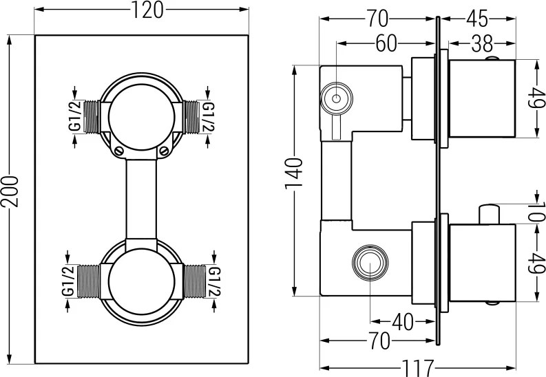 Mexen CUBE - 2-výstupová podomítková sprchová baterie, Grafitová, 77502-66