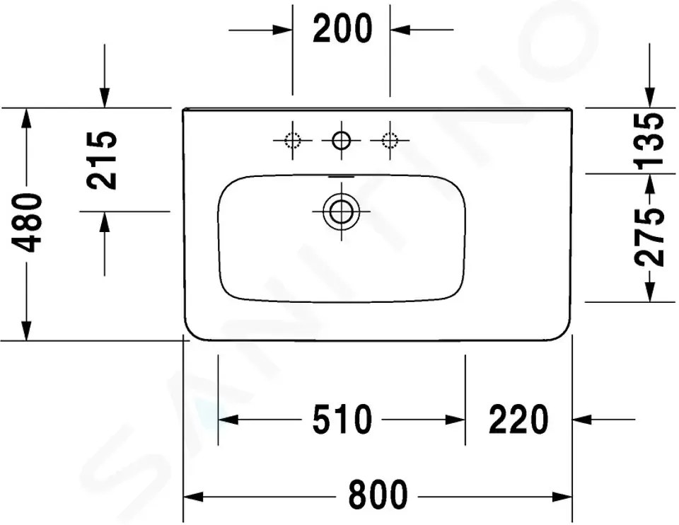 DURAVIT - DuraStyle Umyvadlo 800x480 mm, s přepadem, s otvorem pro baterii, bílá (2325800000)