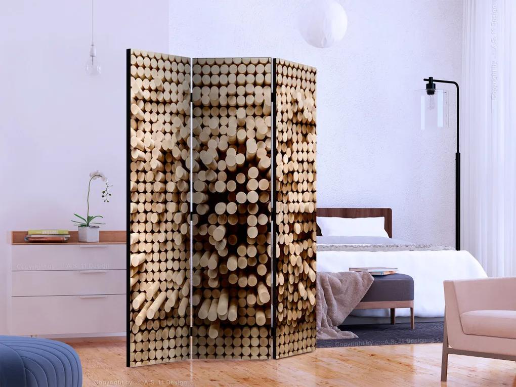 Pokojová zástěna Dřevěná skládačka (3-dílný) - hnědá mozaika ve 3D podobě