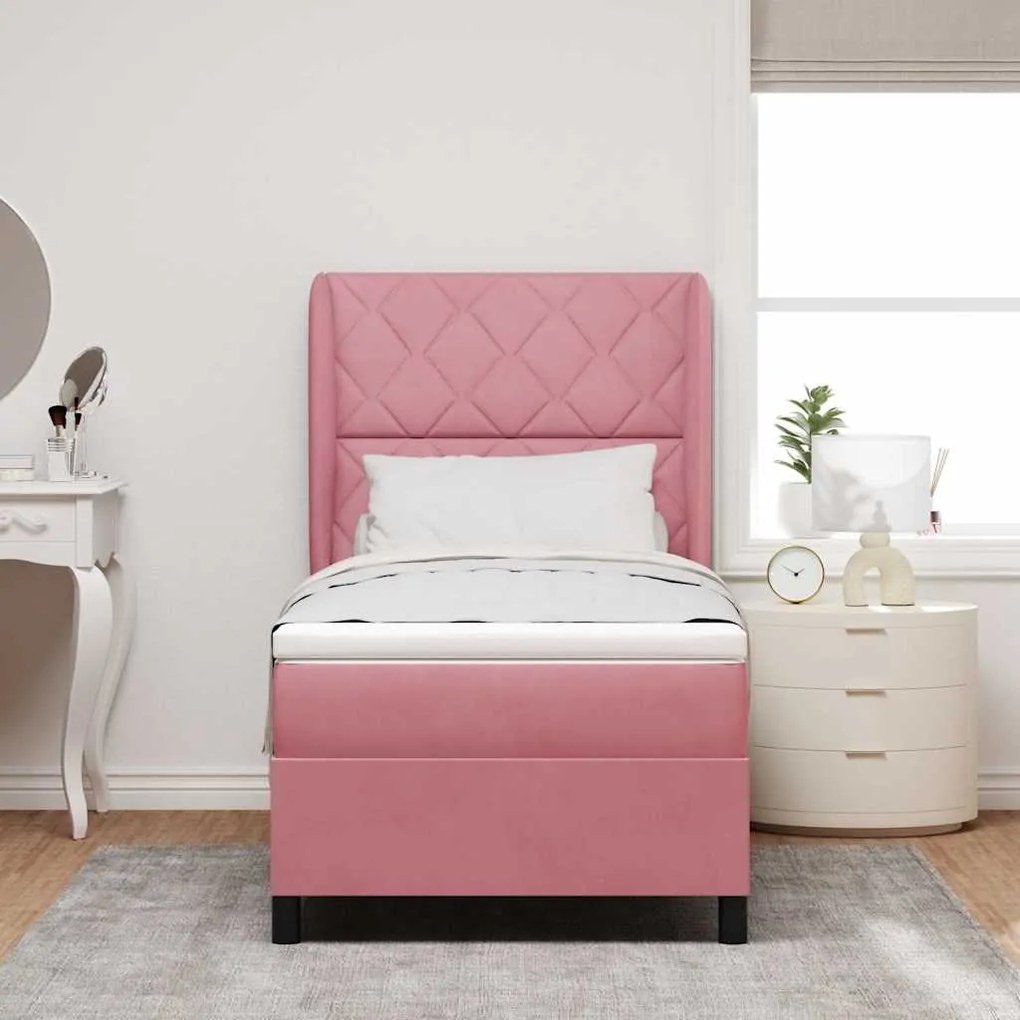 Postel s boxspringem s čelo Růžová 200 x 90 cm samet 3340969