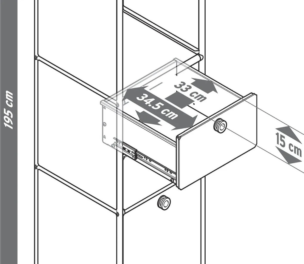 Tchibo - Kovový regál »Cn3« se 2 výklopnými dvířky a 2 zásuvkami, šedá