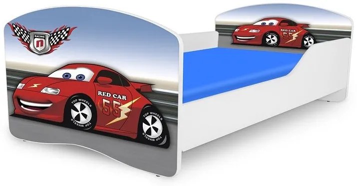 Dětská postel - Červené auto na cestě - rainbow - 160 x 80 cm