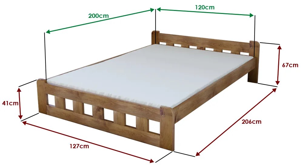 Postel Naomi zvýšená 120 x 200 cm, dub Rošt: S laťkovým roštem, Matrace: Bez matrace