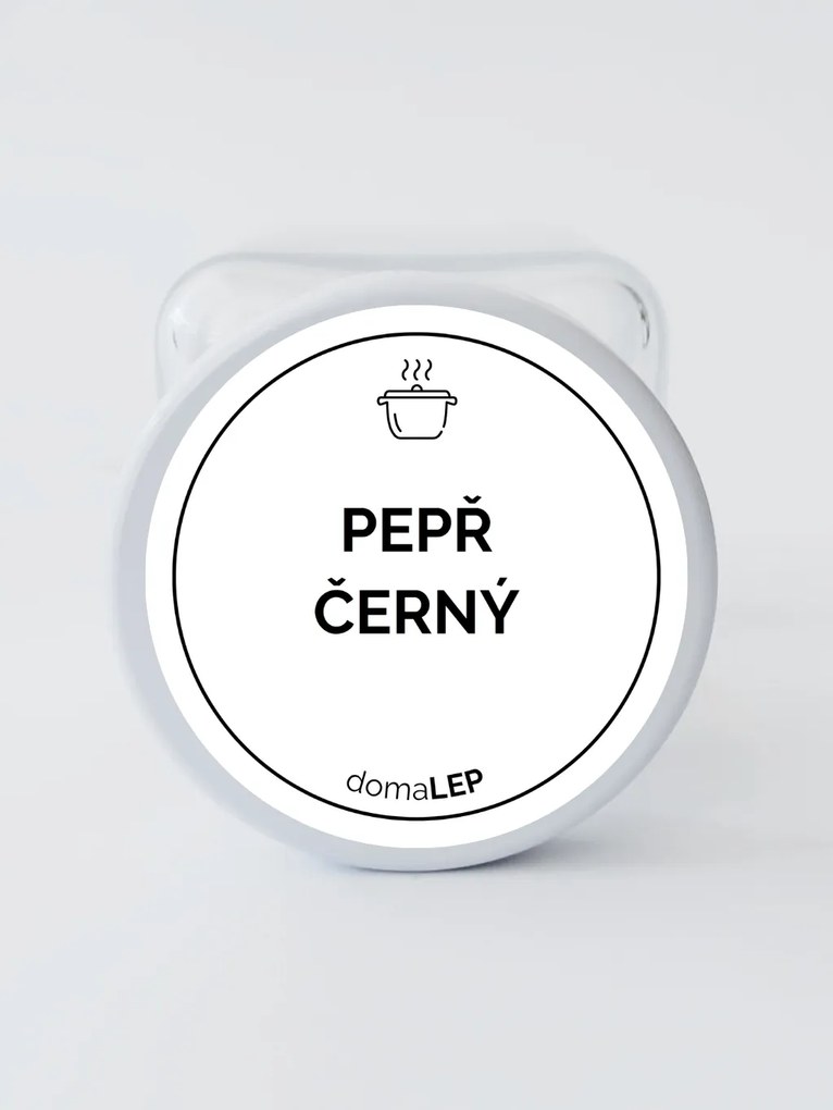 Samolepka na kořenky PEPŘ ČERNÝ bílá 5 cm tučné písmo