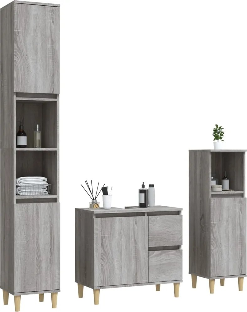3dílný set koupelnových skříněk šedý sonoma kompozitní dřevo 3185541