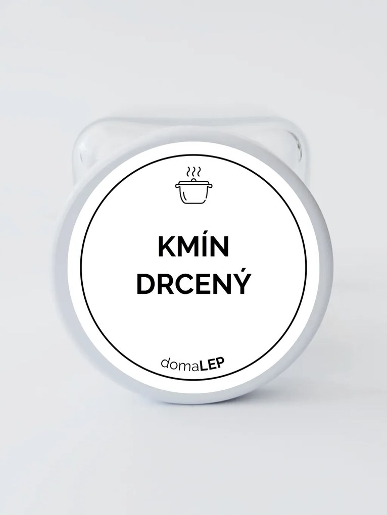 Samolepka na kořenky KMÍN DRCENÝ bílá 5 cm tučné písmo