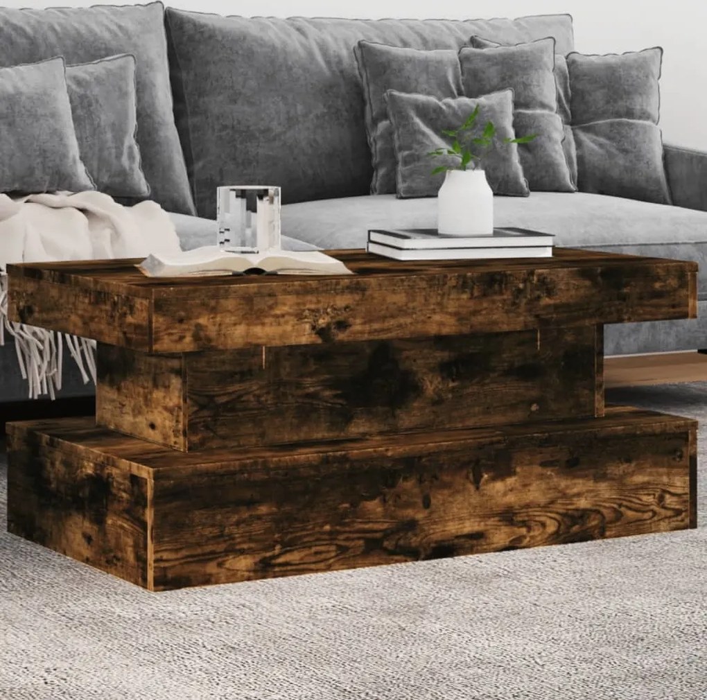 vidaXL Konferenční stolek s LED osvětlením 90 x 50 x 40 cm [839848] Barva: kouřový dub