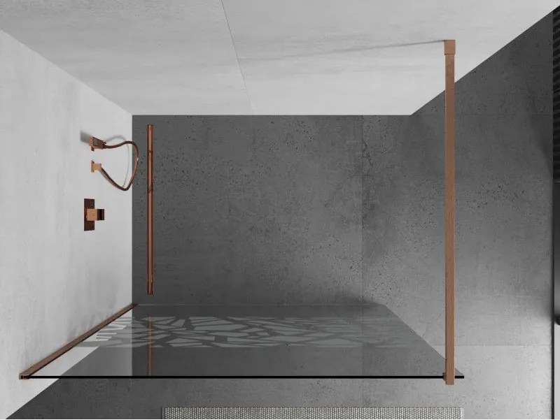 Mexen Kioto, sprchová zástěna Walk-In 80 x 200 cm, 8mm čiré sklo bílý vzor, ​​měděný matný profil, 800-080-101-65-85