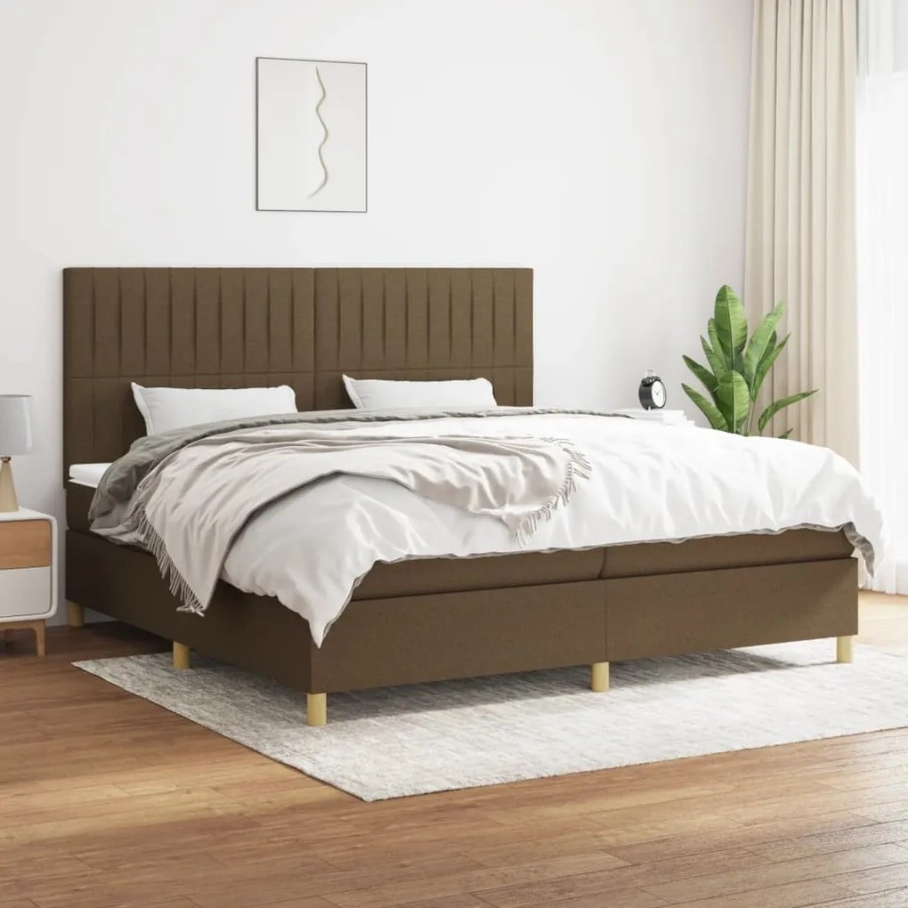 Box spring postel s matrací tmavě hnědá 200x200 cm textil,  3142524