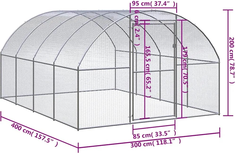 Venkovní klec pro kuřata 3 x 4 x 2 m pozinkovaná ocel 3095464