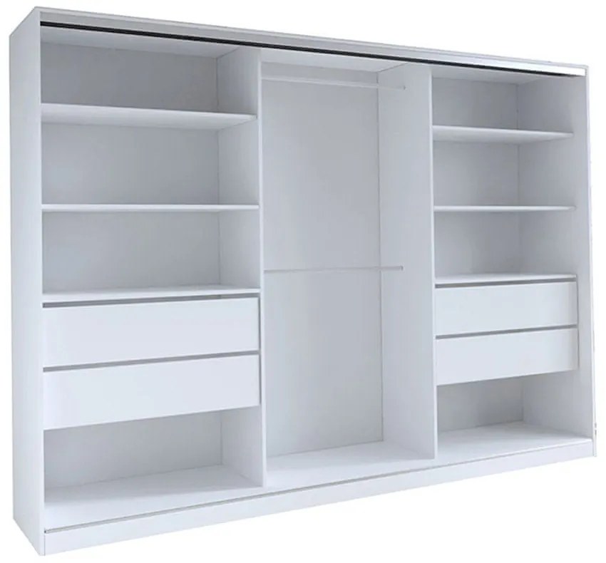 Nejlevnější nábytek Šatní skříň LITOLARIS 250 se zrcadlem, 4 šuplíky a 2 šatními tyčemi, beton