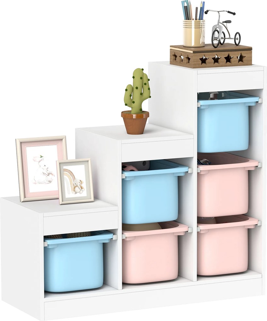 AIYAPLAY Dětský úložný box na hračky se 6 vyjímatelnými boxy, 3 patra, 96 x 38,5 x 90 cm, vícebarevný