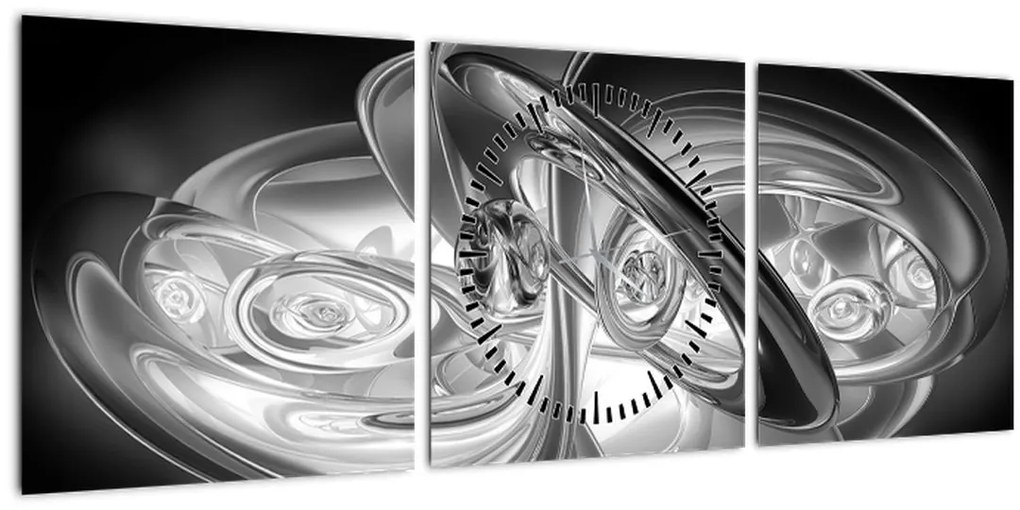 Obraz moderní šedé abstrakce (s hodinami) (90x30 cm)