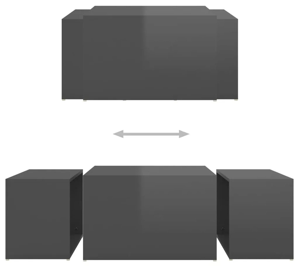 vidaXL Sada 3 konferenčních stolků šedá s vysokým leskem 60x60x30 cm