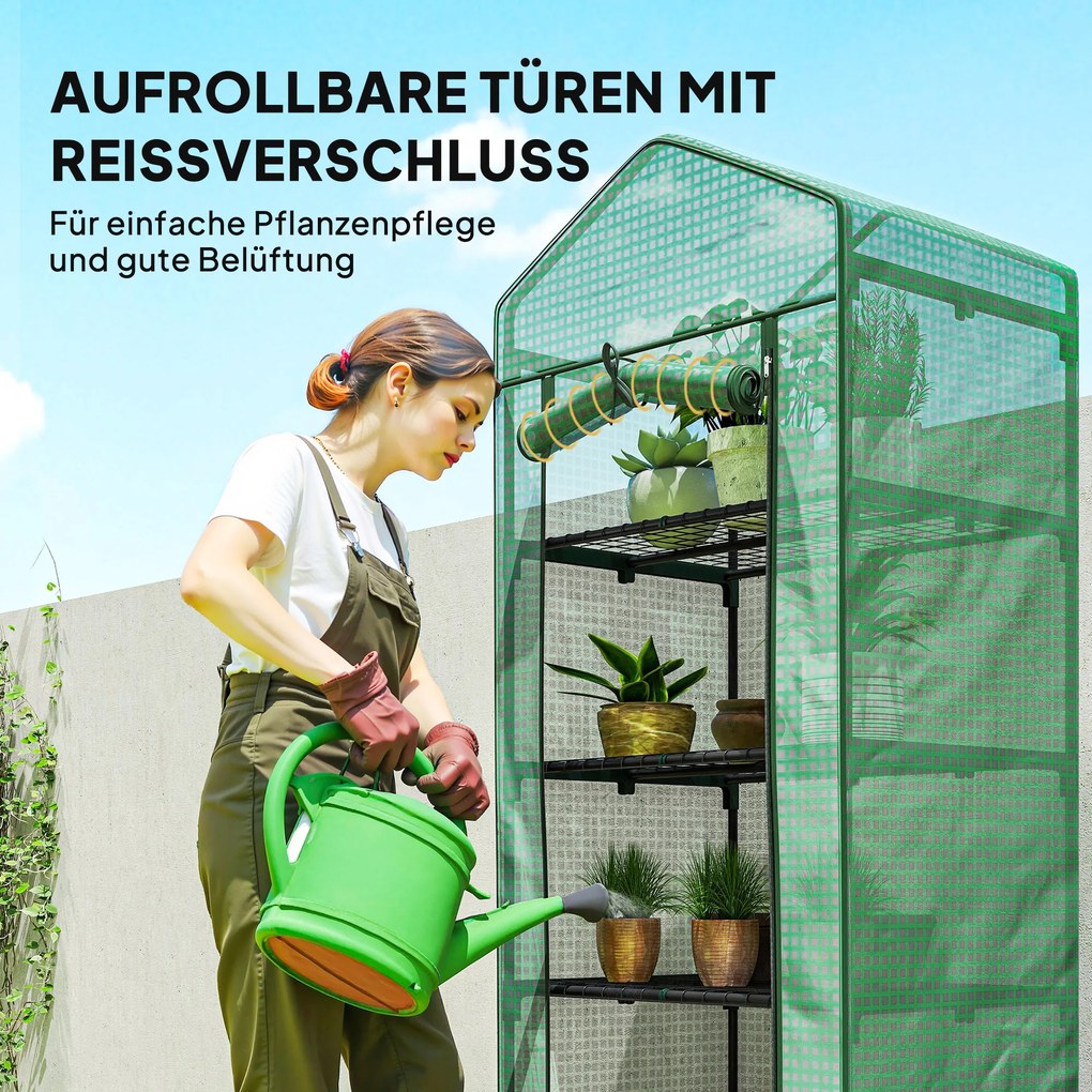 Mini skleník na květiny nebo zeleninu, ocel, plast, 69L x 49W x 193H cm, zelený