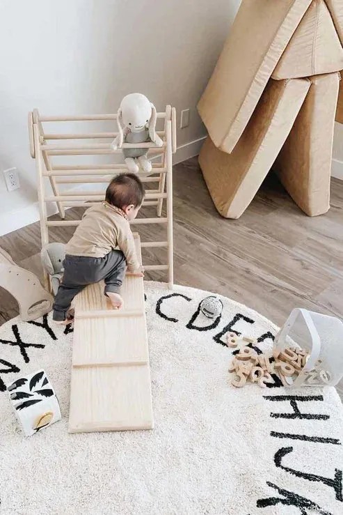 Lorena Canals, Přírodní koberec, ručně tkaný Round ABC Natural-Black, 150x150 (průměr) kruh, bílá, dětský pokoj