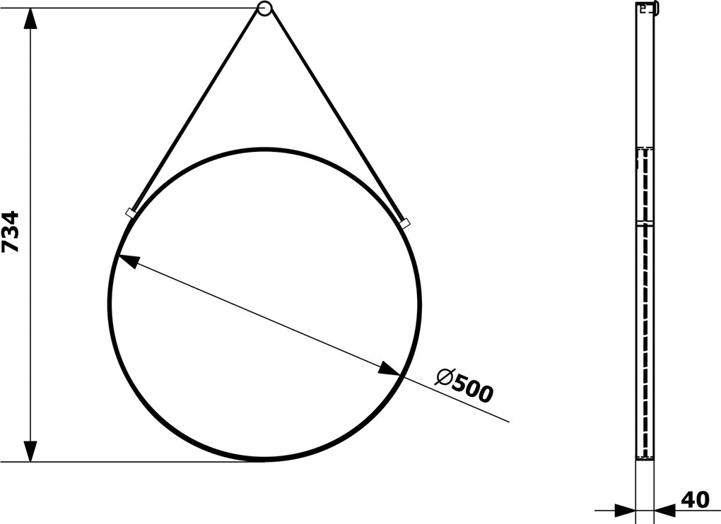 Sapho Sapho, ORBITER zrcadlo kulaté s koženým popruhem, o 50cm, černá mat, ORT050