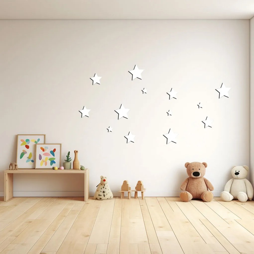dřevo života Sada 12 samolepicích hvězd na zeď Rozměry (cm): 4-8, Barevný vzor: Bílá