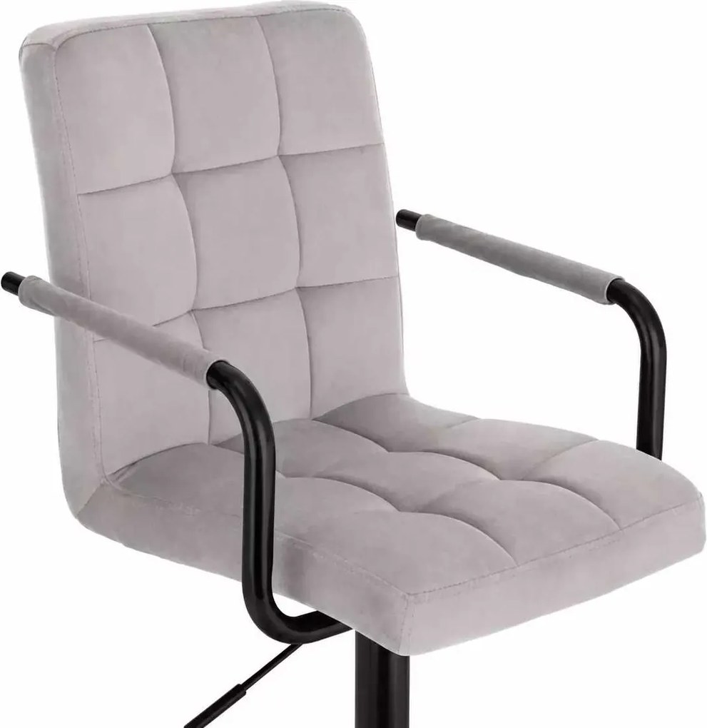 LuxuryForm DESIGN Barová židle VERONA BLACK VELUR na černé kulaté podstavě - světle šedá