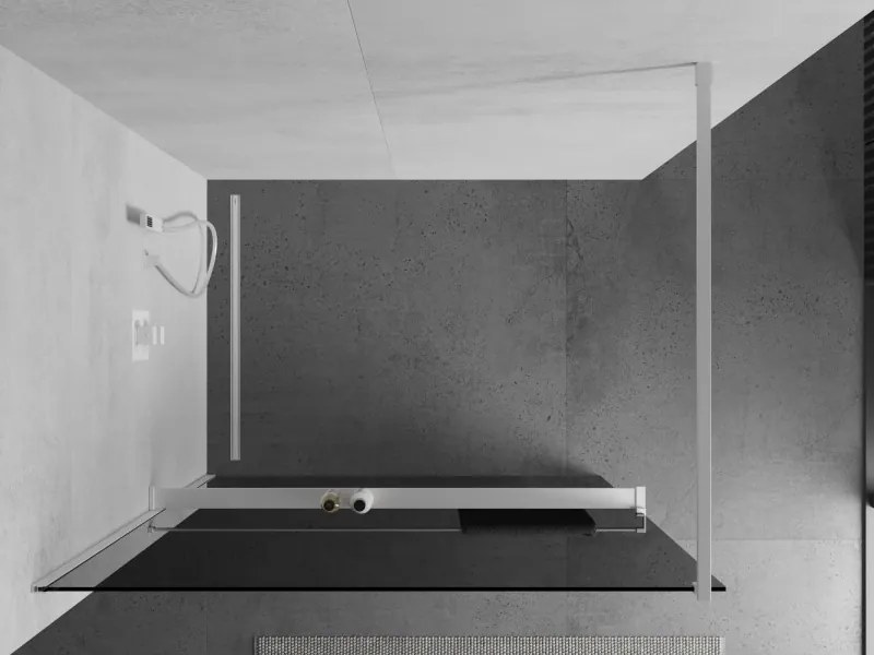 Mexen Kioto+, sprchová zástěna Walk-In s poličkou a věšákem 120 x 200 cm, 8mm šedé sklo, bílý profil, 800-120-121-20-40