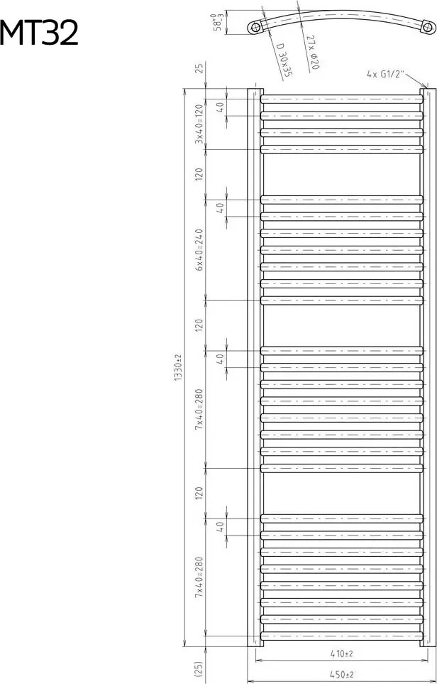 Mereo Mereo, Otopný žebřík oblý, bílý, MT32