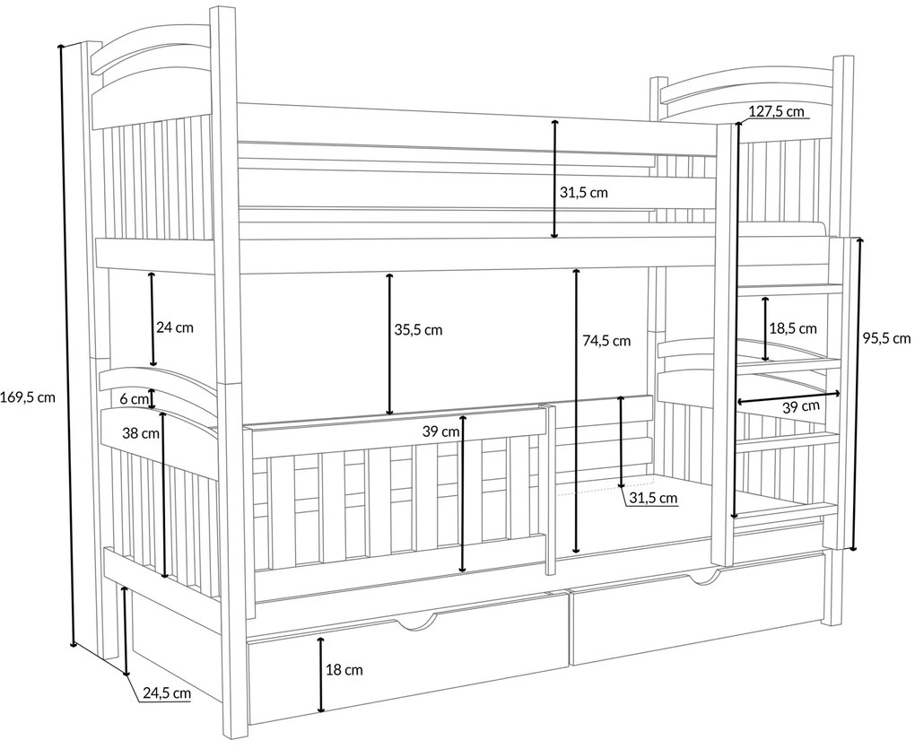 Vomaks unit, s.r.o. Patrová postel PP03, se zábranou Barva: barva šedá, Materiál: 80 x 180 cm