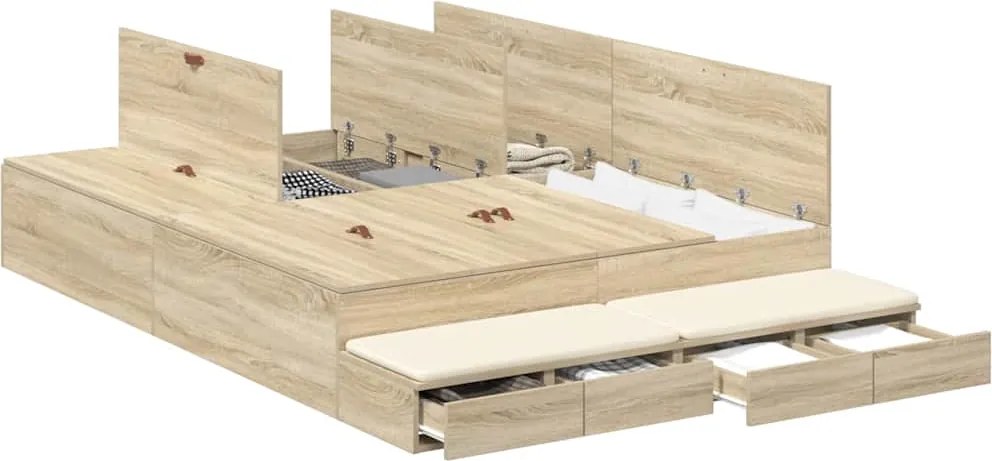 Rám postele s úložným prostorem se zásuvkou Sonoma dub 140 cm 3335695