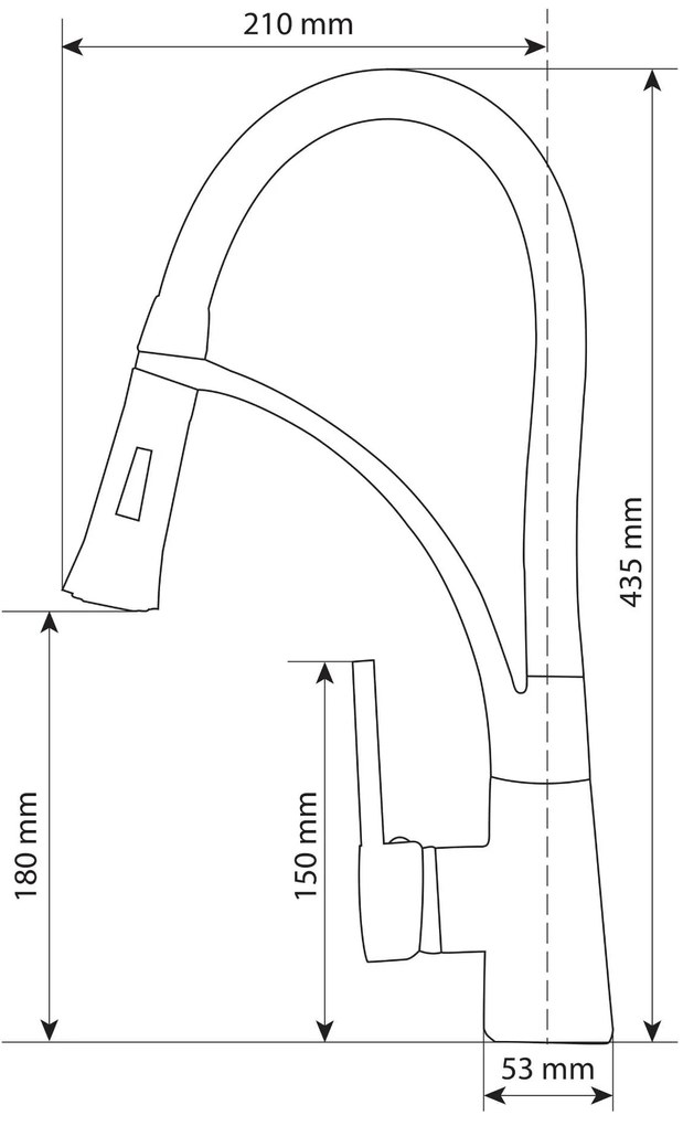 Gamma Nexo, stojánková vysoká kuchyňská baterie s flexibilním ramenem a sprškou, černá matná, GMA-BNO-BK