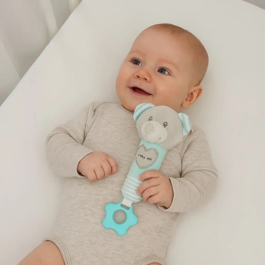 Dětská pískací plyšová hračka s kousátkem Baby Mix medvěd mátový